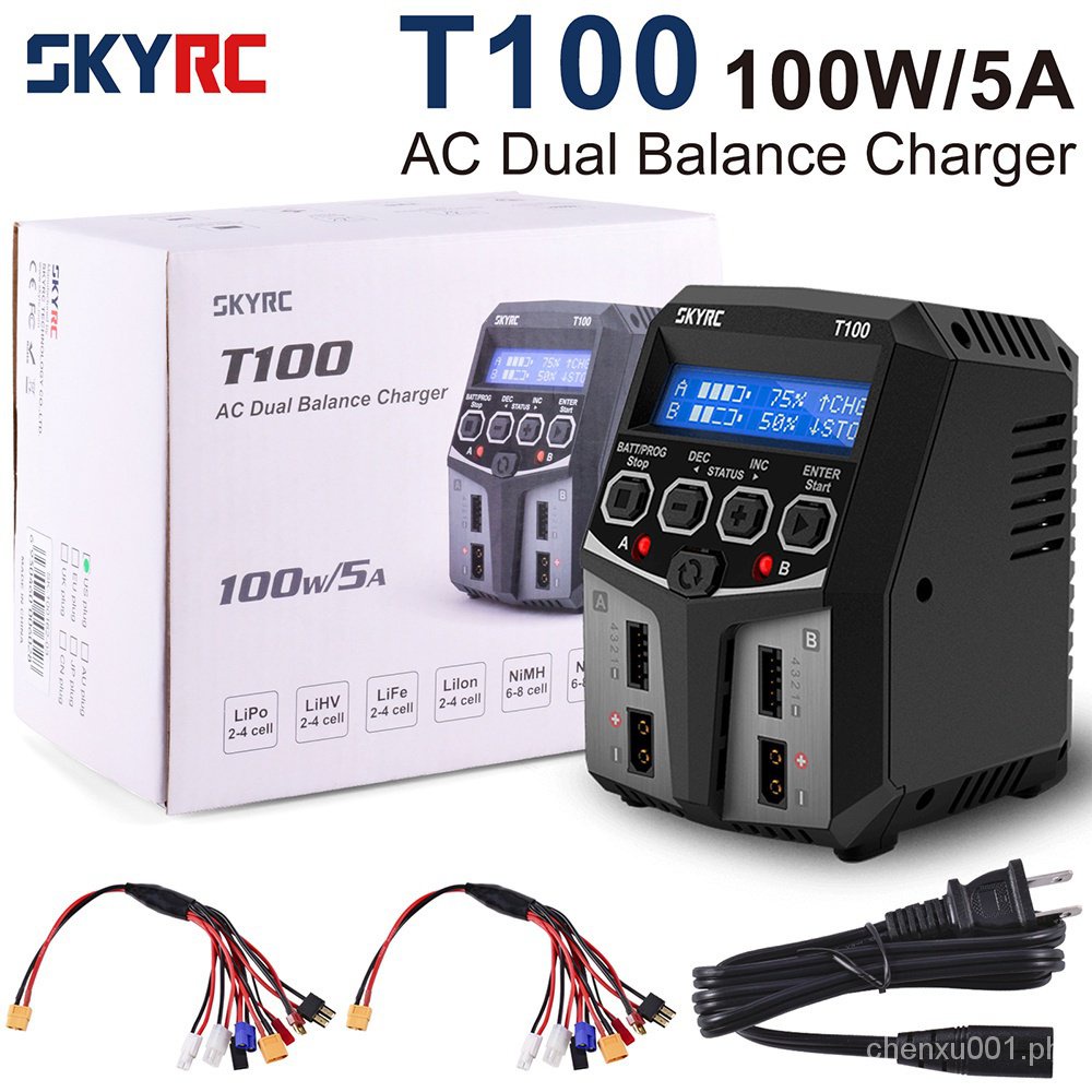 SKYRC T100 AC Lipo Battery Balance Charger Dual 5A 2X50W 2-4S Charger ...