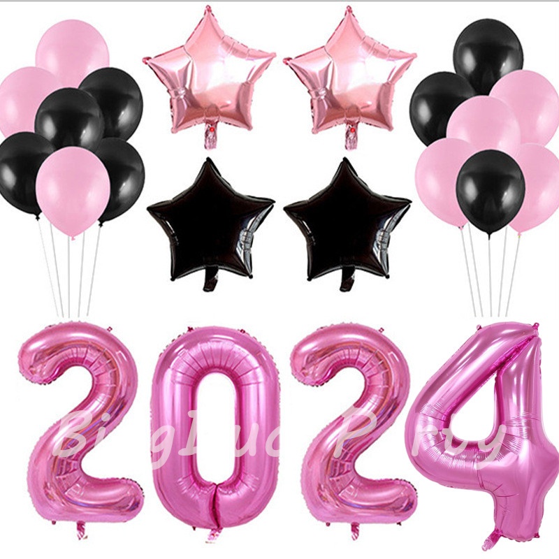 2024 Happy New Year Balloons Party Decorations 32inch Gold Blue Pink ...