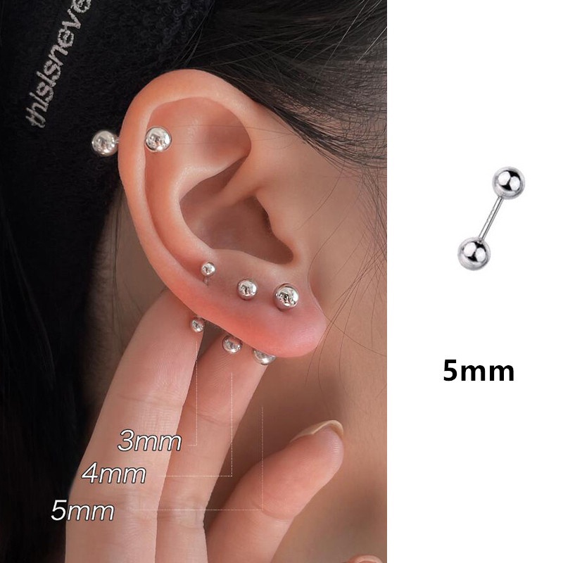 Roselife Unisex Hypoallergenic Gold Round Ball Screw Tiny Ball Pierced Stud Earrings for Women ...