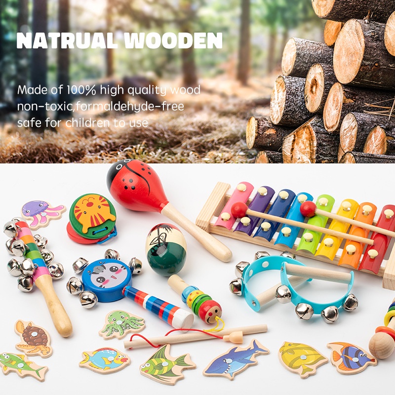 Wooden Montessori Toy Beaded Rattle Digital Clock Xylophone Musical ...