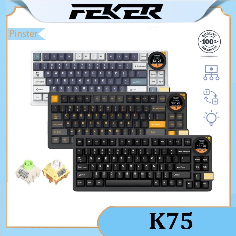 FEKER K75 Wireless Mechanical Keyboard 75% Multifunctional Display RGB ...