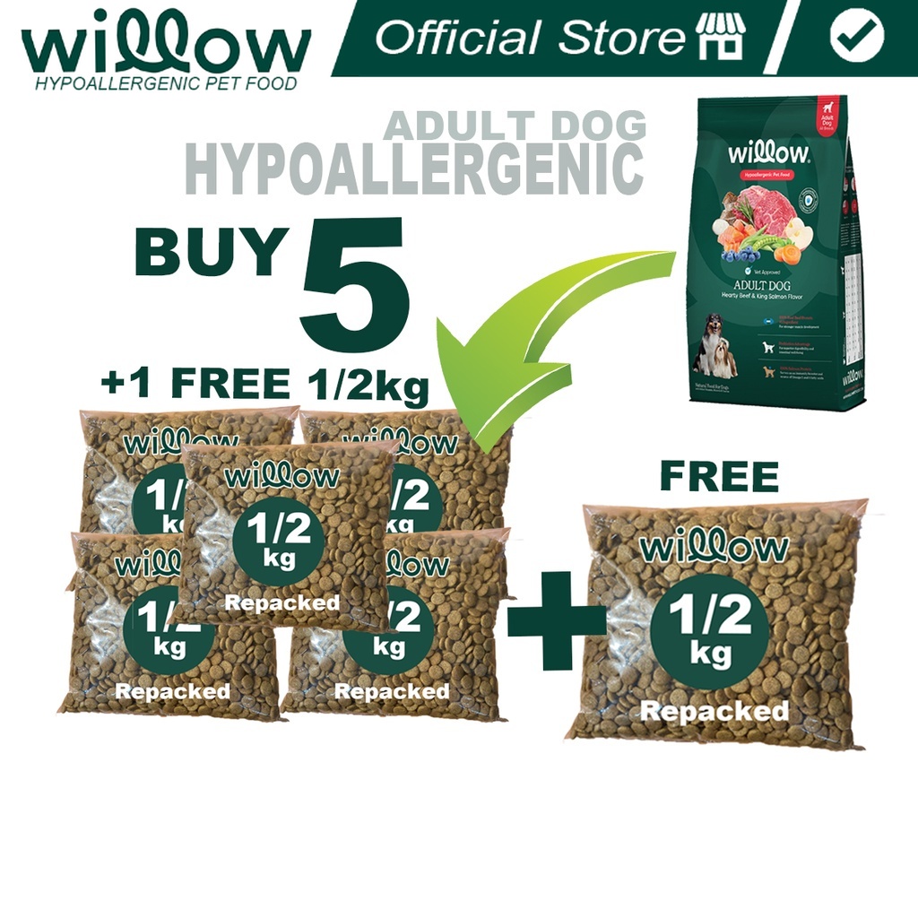 Buy 5+1 Bundle Willow HYPOALLERGENIC Adult Dog Hearty Beef & King Salmon Value pack -Willow ...