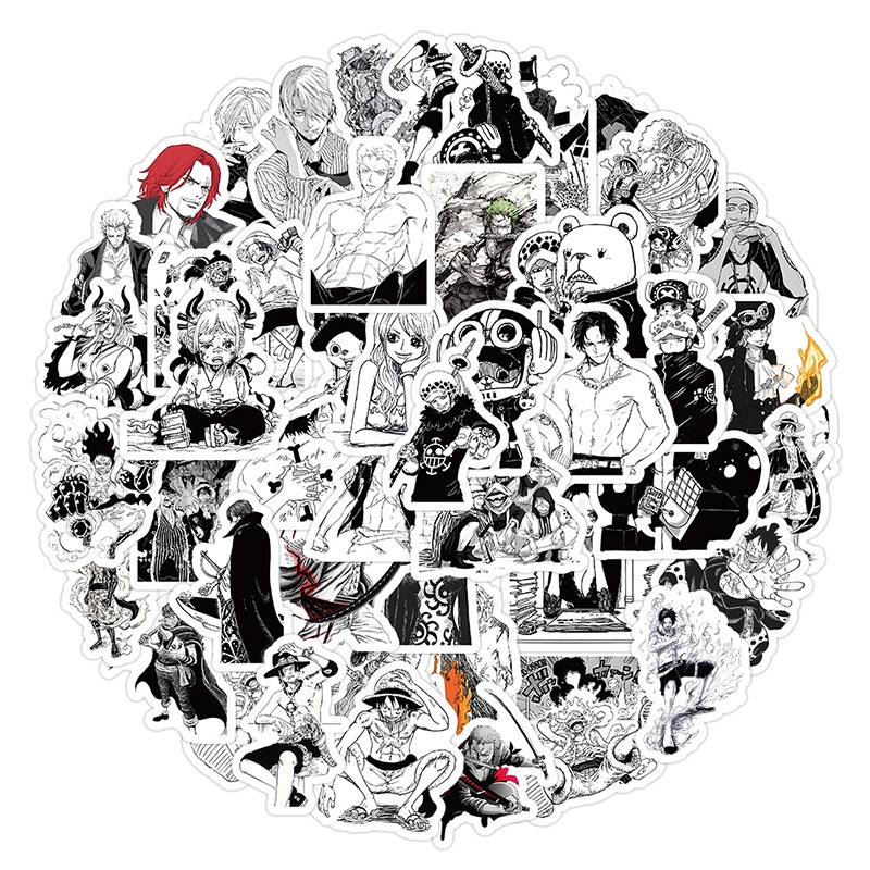 100PCS Cartoon Anime Black and White ONE PIECE Monkey D. Luffy Graffiti ...