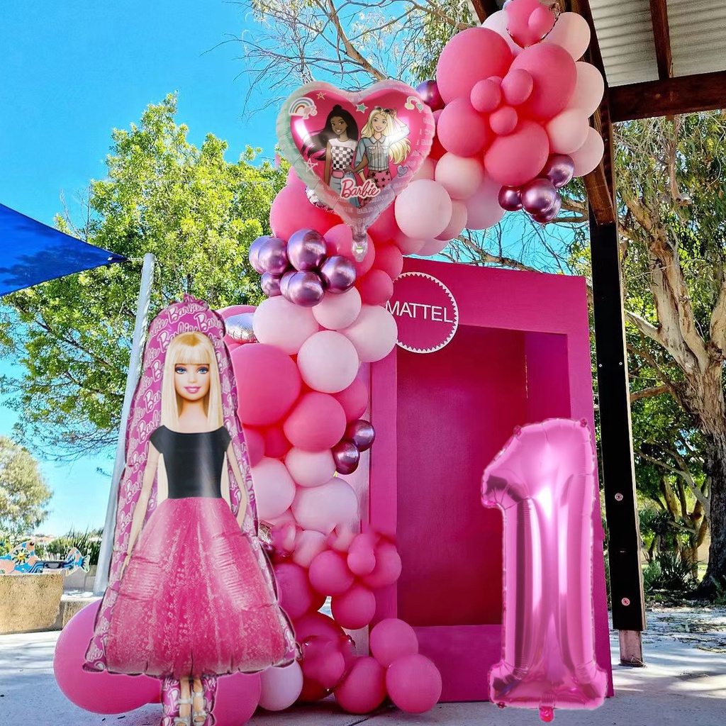 Barbie Balloons Garland Arch Metal Rose Red Pink Balloons for Birthday ...