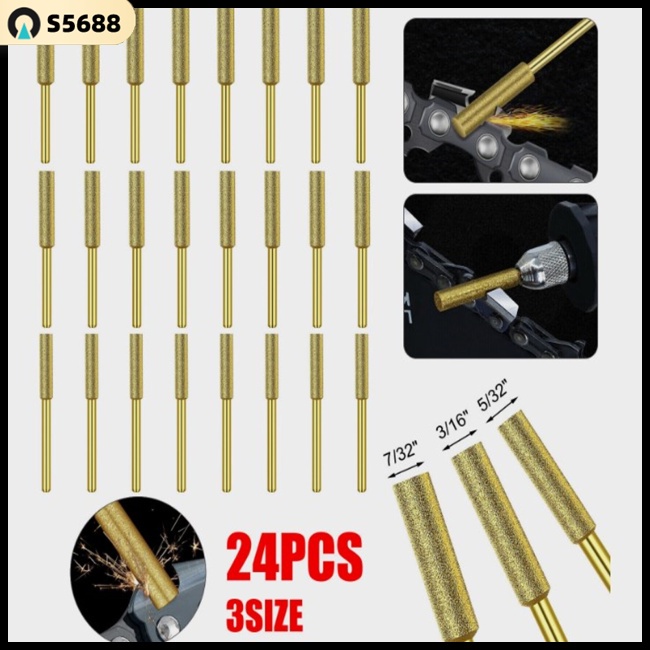 SSS 24 Pieces Diamond Chainsaw Sharpener Burr Stone 1/8" Shank Chainsaw ...