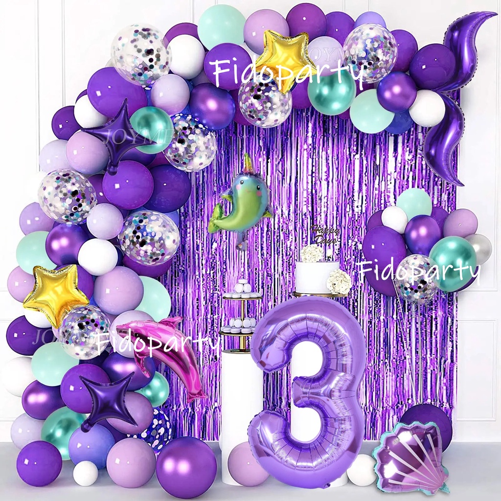 Purple Little Mermaid Tail Theme Foil Balloon Garland Arch Kit Shell ...