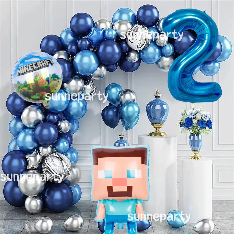 1 Set Minecraft Theme Balloons Set for 0-9th Kids Birthday Number ...