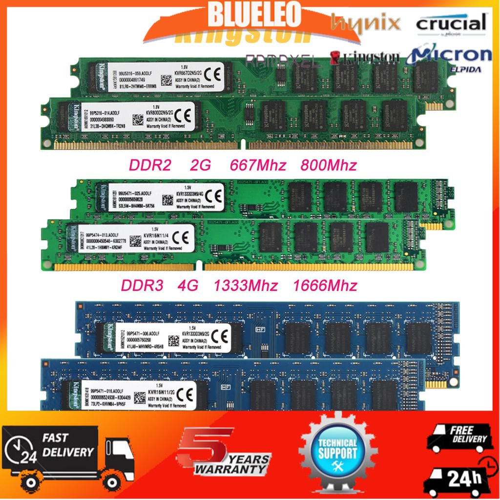 [Ready Stock] Kingston 2GB 4GB PC2 PC3 5300 6400 10600 12800 DDR2 DDR3 667MHZ 800MHZ 1333MHZ ...