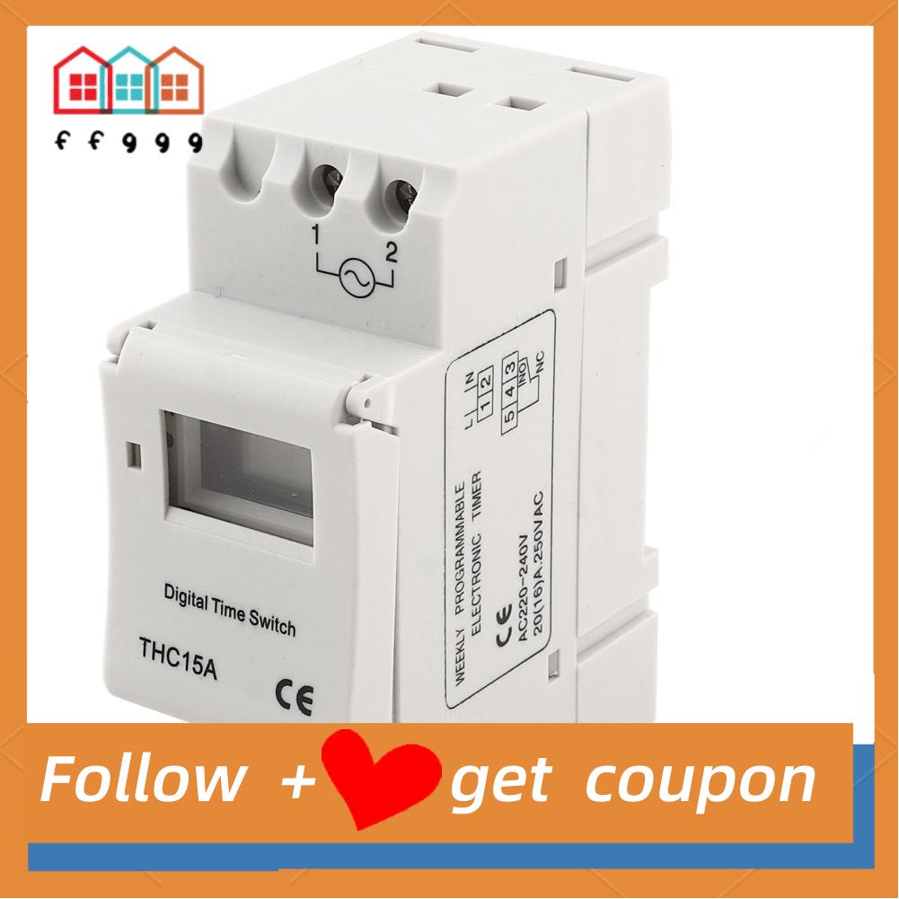 Ffggg THC15A 220‑240VAC 20A DIN Rail Digital Programmable Timer Switch ...