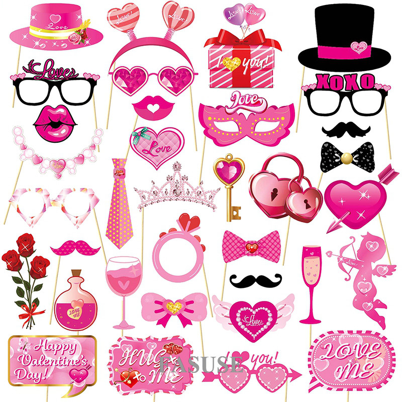 FAUSE 35Pcs Valentine's Day Photo Booth Props For Couple Family ...