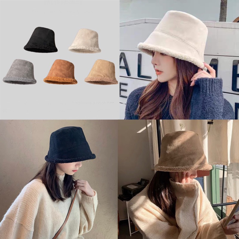 (TG) Narrow-Shaped Bucket Hat Artificial Fur Can Be Worn On 2 Sides ...