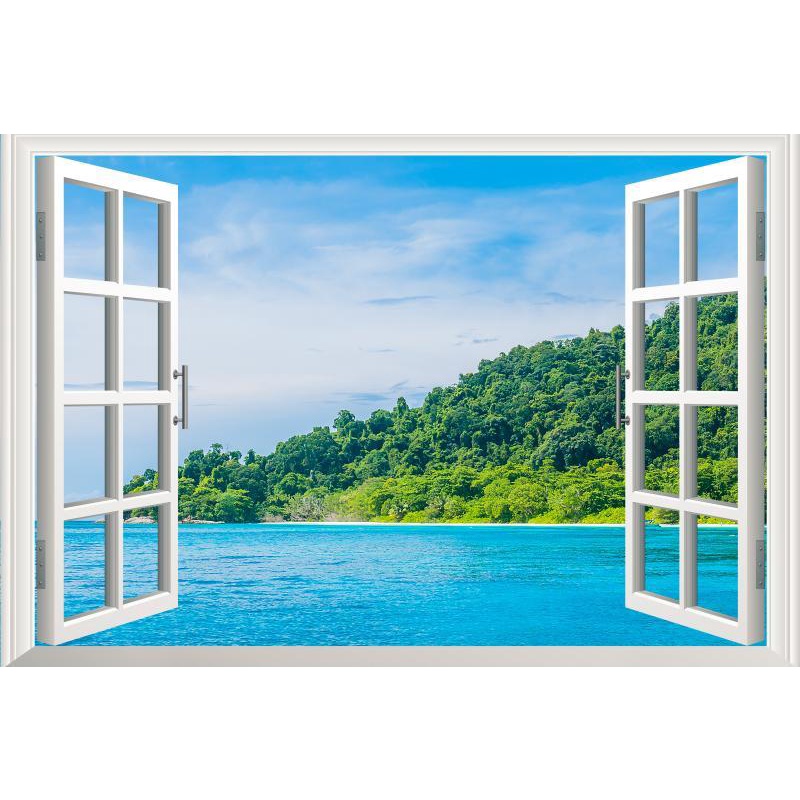 Seaside scenery Sea 3D Window View Sticker Wall Art Vinyl Decal Summer ...