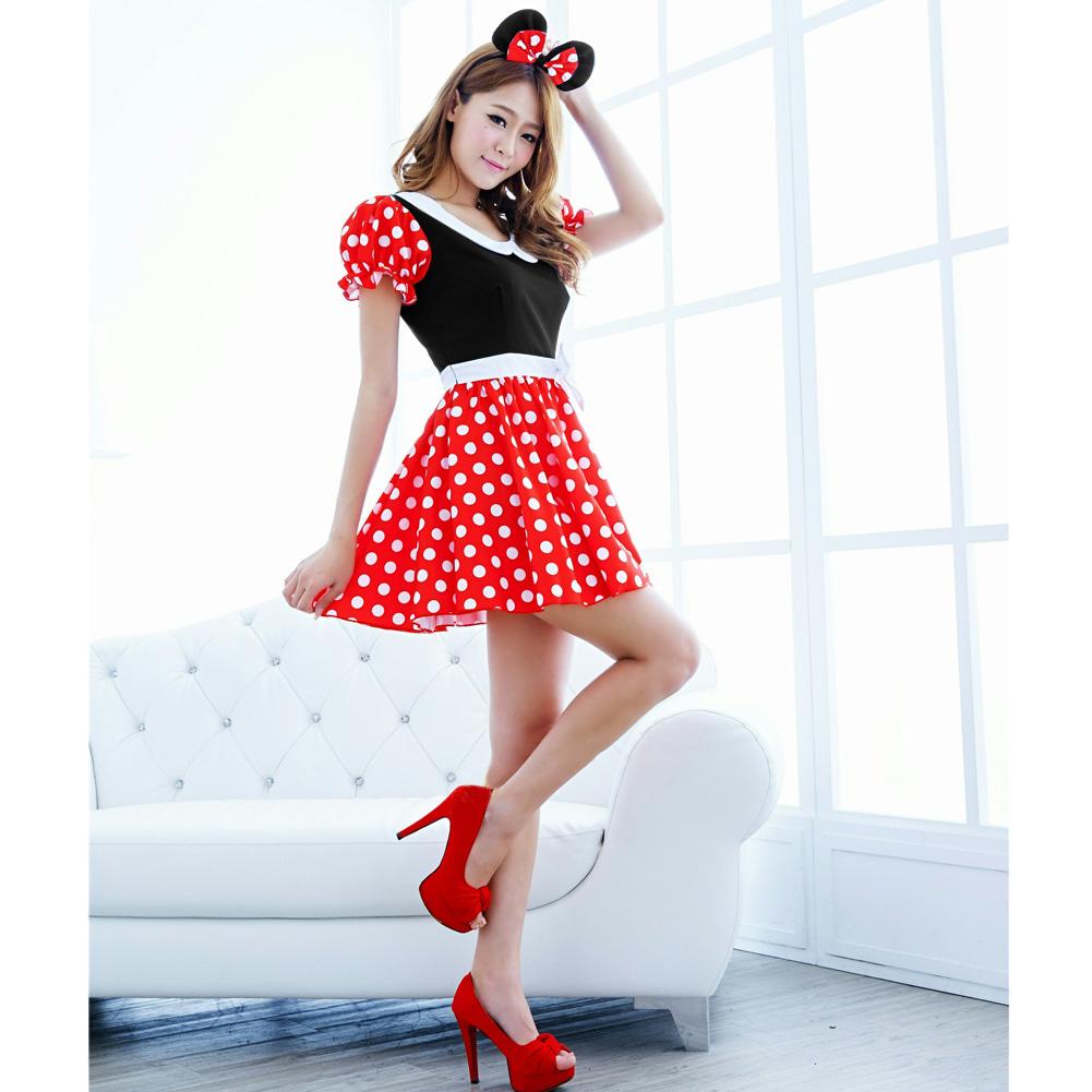 Women Adult Cartoon Minnie Mouse Cosplay Costume Polka Dots Halloween ...