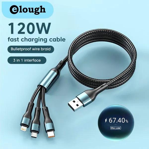 Elough 120W 3 in 1 Fast Charging USB C Cable Micro USB Type C Multiple ...