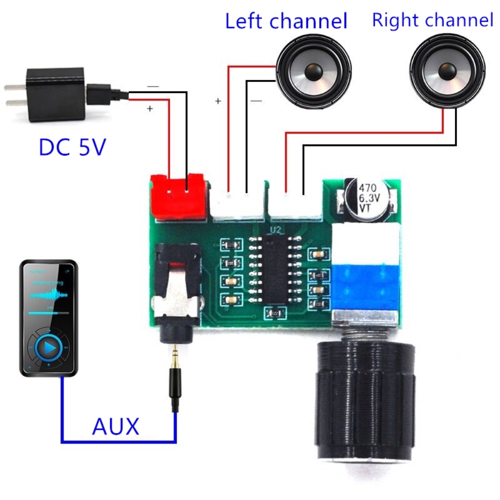 XH-A157 Digital Amplifier Board Pam8403 with Volume Knob Aux Input ...