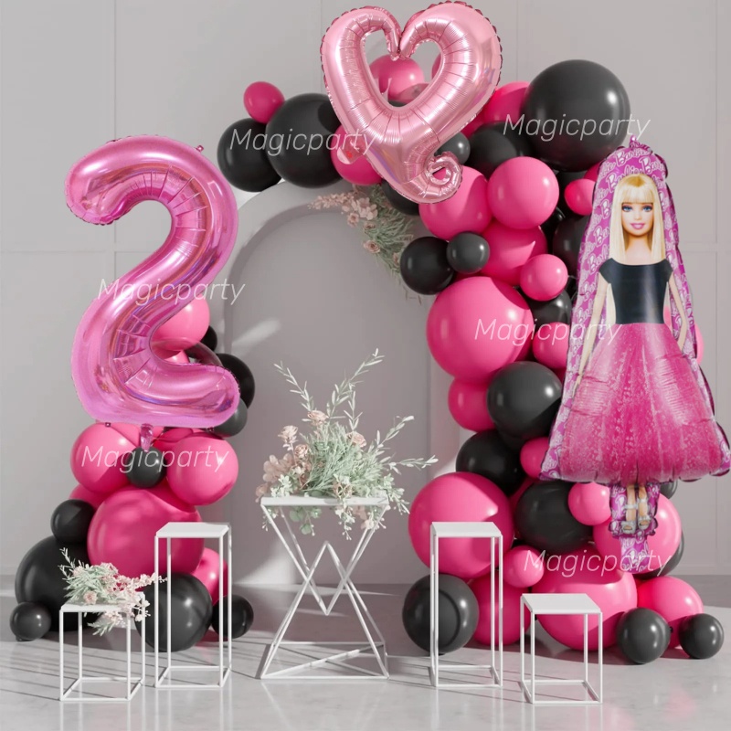 Barbie Doll Balloons Garland Arch Kit 1-9th Number Pink Heart Foil ...