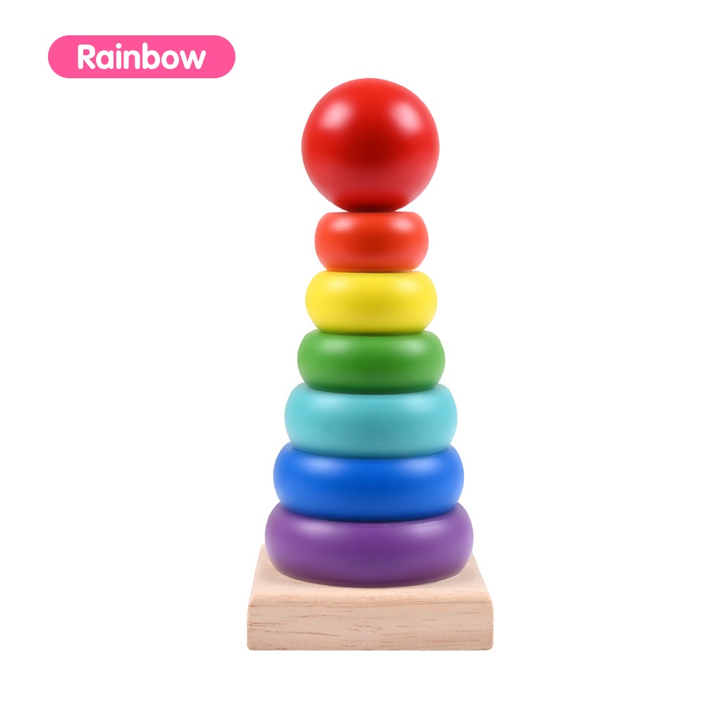 Kiss【COD】 Wooden Rainbow Tower Toys For Baby Learning Toys for Toddlers ...
