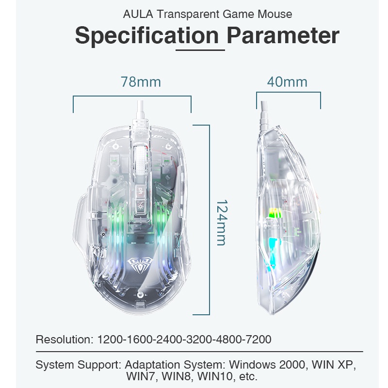 AULA S80 Game Mouse Transparent Mouse RGB Light Effect Ergonomic ...