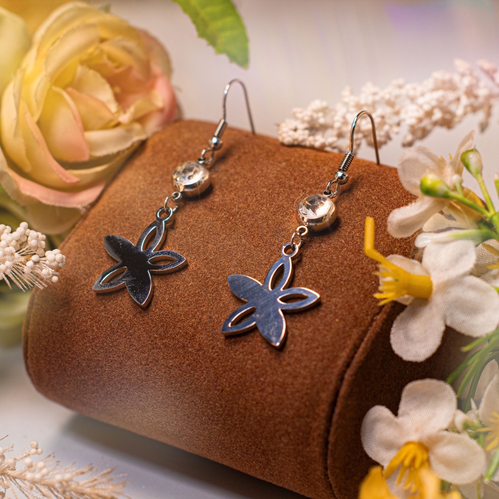 Peculiar Five Petal Flower Dangling Wired Hook Stainless Steel Earring ...