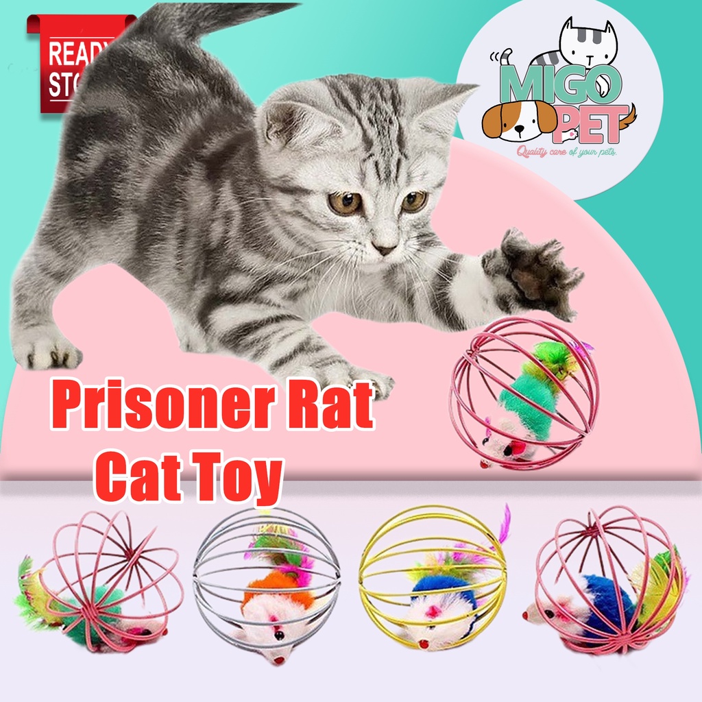 Cat Toy Funny Chasing Toy plush Mouse in Cage Pet interactive Cat Mouse ...