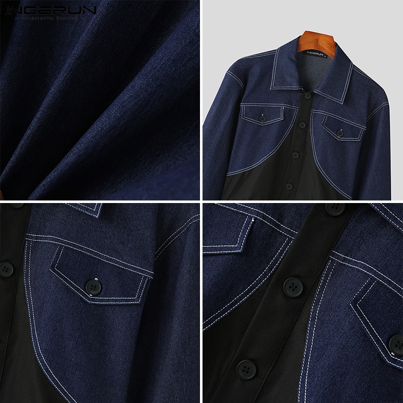 INCERUN Men Vintage Patchwork Cut-Off Deconstructed Design Long Sleeve ...