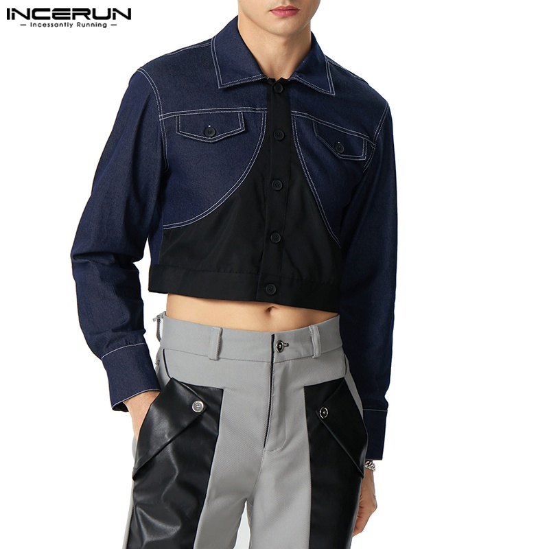 INCERUN Men Vintage Patchwork Cut-Off Deconstructed Design Long Sleeve ...