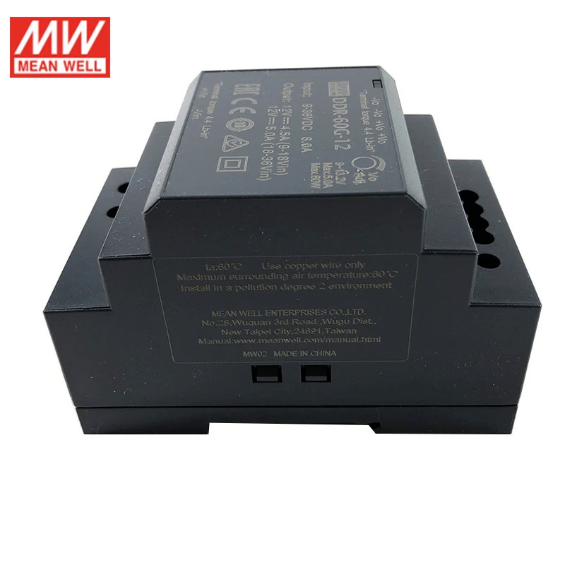 MEAN WELL DDR-60G-15 60W DIN Rail DC-DC Converter Input 9-36V DC to 15V ...