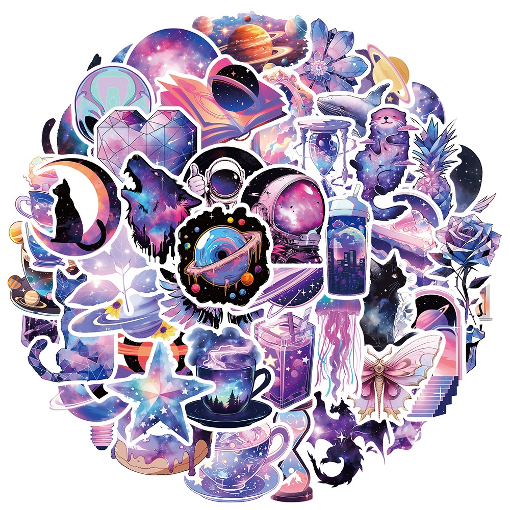 50PCS Cartoon Purple Cool Milky Way Starry Sky Waterproof Graffiti ...