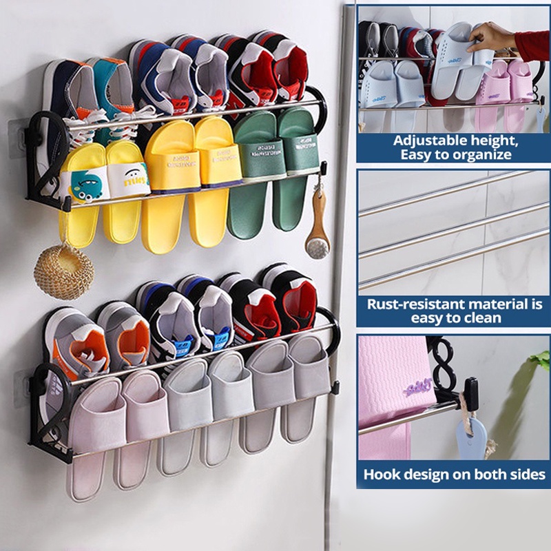 Behind the Door Shoe Rack Organiser Wall Mounted Slipper Rack Storage ...