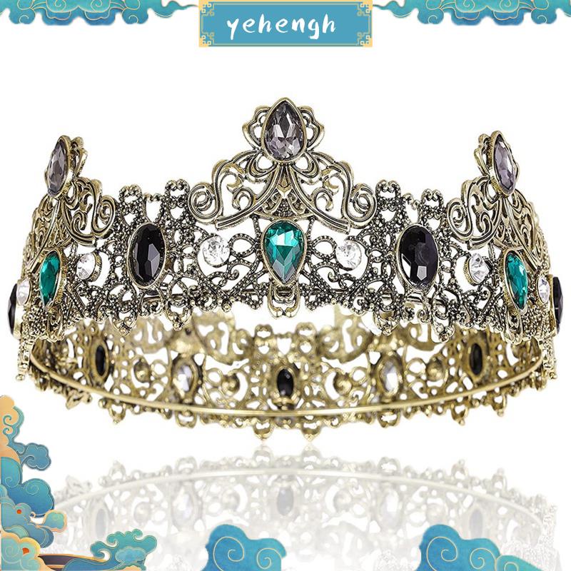King Crowns for Men Metal, Vintage Full Royal King Crowns with Green ...