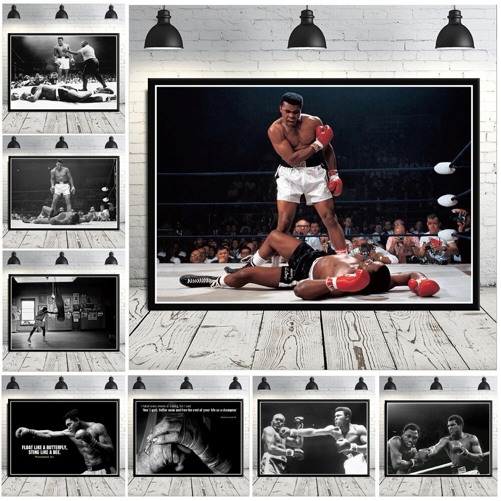 Black White Muhammad Ali Boxer K.O Game Boxing Star Poster HD Prints ...