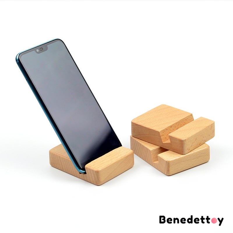 1pc Wood Phone Holder Base Beech Wood Square Desktop Stand Lazy People ...