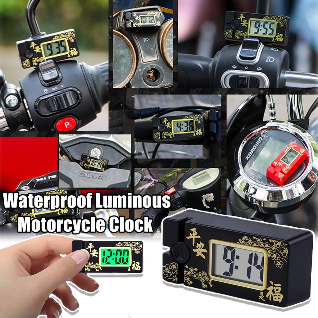 Small Motorcycle Clock Waterproof Luminous Digital Auto Clock Decor ...
