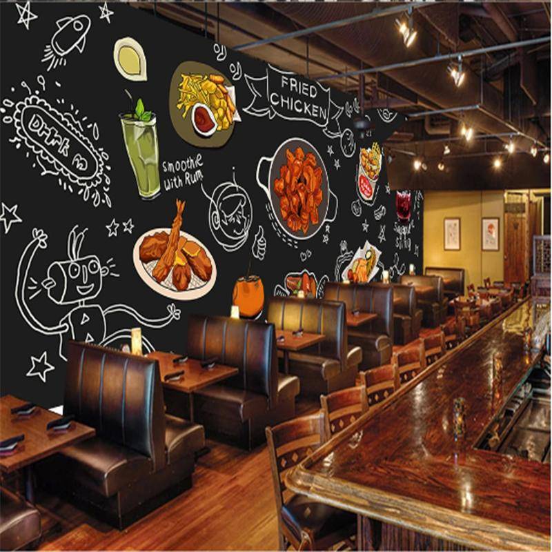 Custom Hand painted Korean Fried Chicken Black background Mural ...