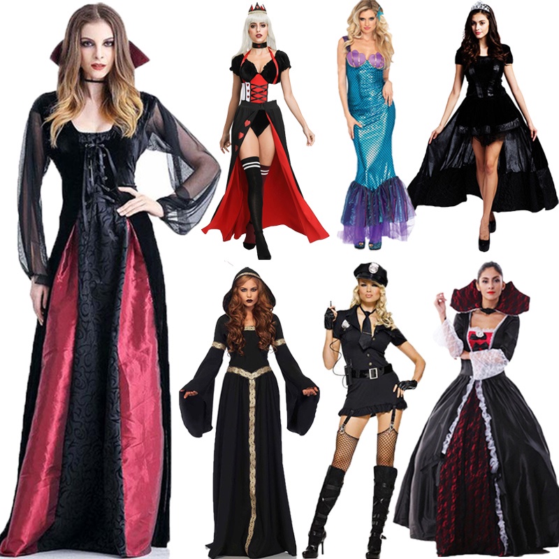 Halloween Costume Cosplay Witch Dress Women Black Gothic Witch Vampire ...