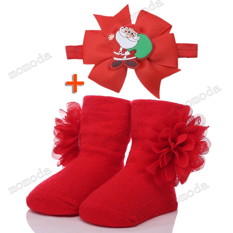 2Pcs Sets Christmas Socks Toddler Baby Girls Bowknot Sweet Princess ...