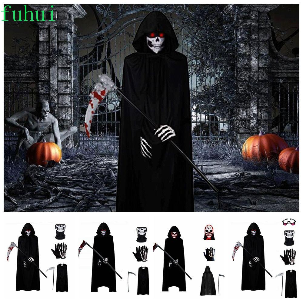 FUHUI Halloween Grim Reaper Costume, With Glove Black Ghost Reaper ...
