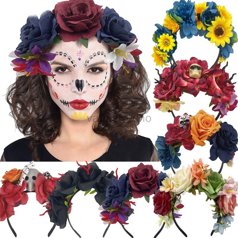 3 Pcs Mexican Rose Flower Crown Headband Day of the Dead Headbands for ...