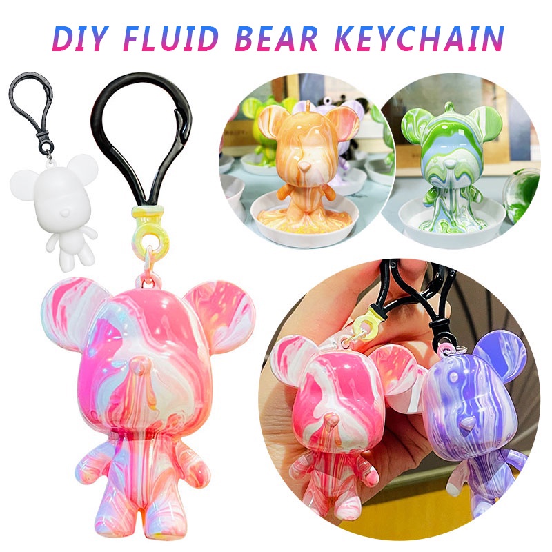 Fluid Bear Keychain DIY Bearbrick Handmade Violent Bear Fluid Painting Kids DIY Gift Children ...