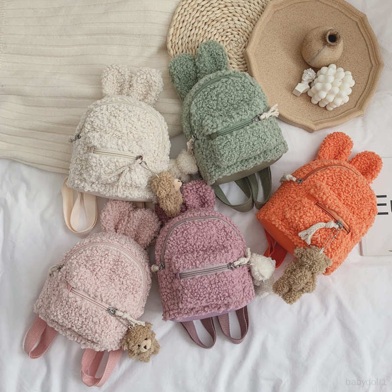 Children's backpack, bunny plush cute girl backpack, rabbit ear ...