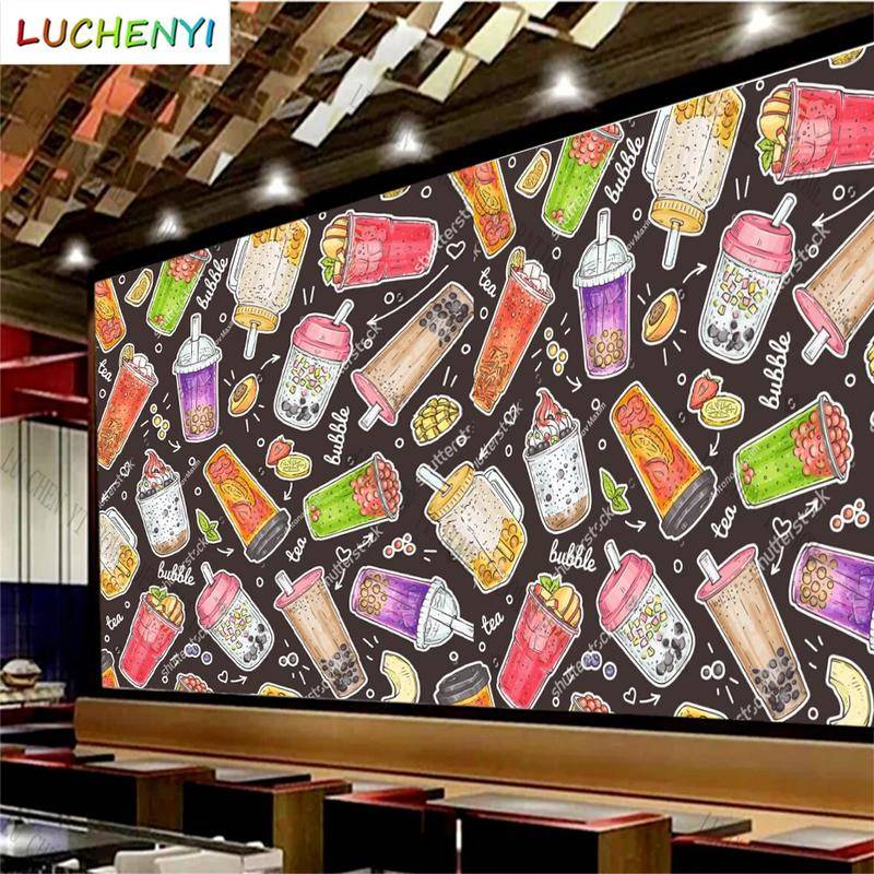 Custom 3d Bubble Tea Wallpaper Mural Milk Tea Shop Restaurant Drinking ...