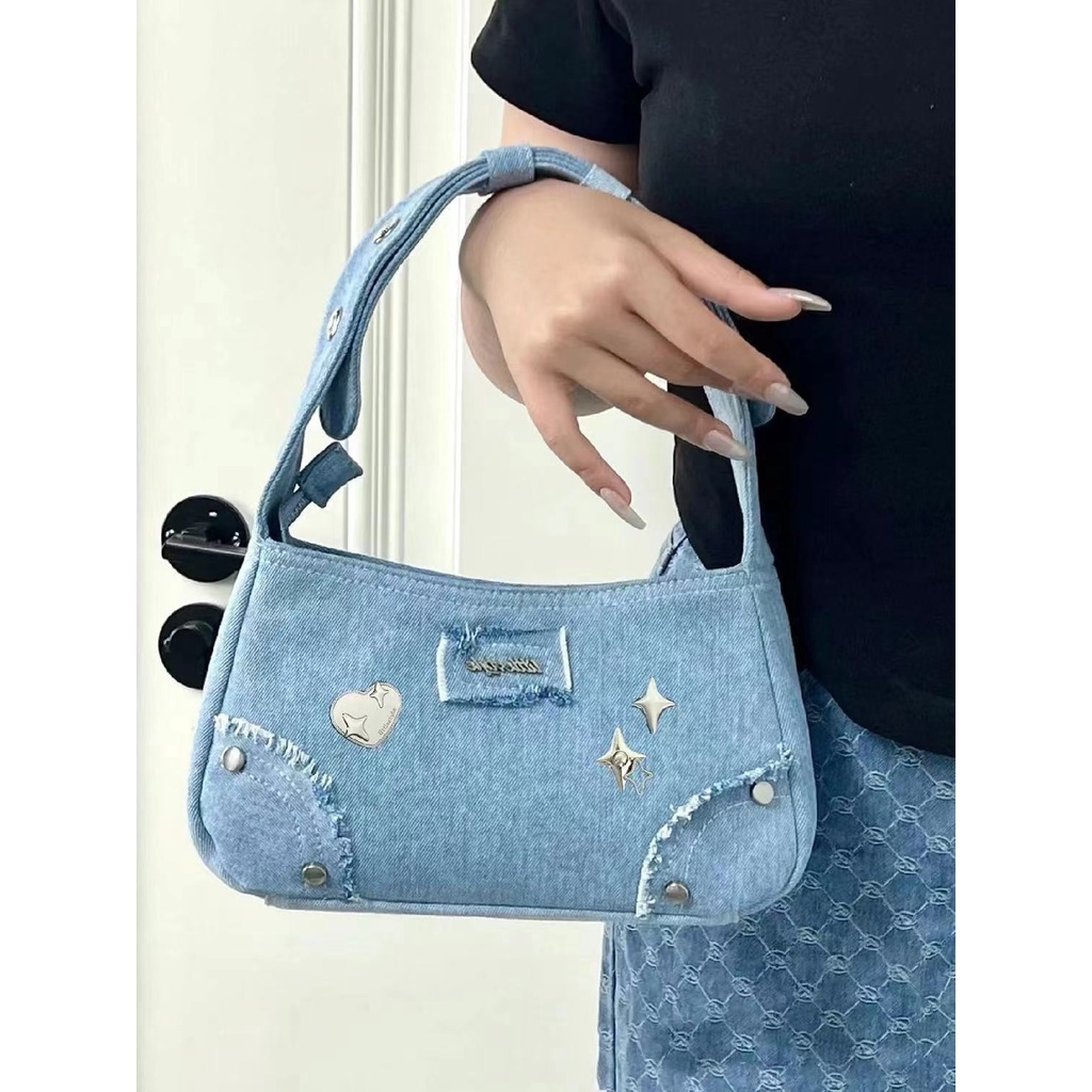 Ins Denim Underarm Bag Retro Shoulder Bag 2024 New Summer Small Handbag ...
