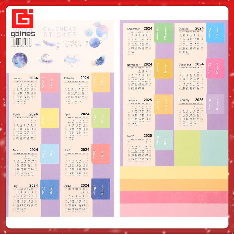 10 Sets 2024 Full Year Calendar Index Label Sticker 4pcs/set Monthly ...