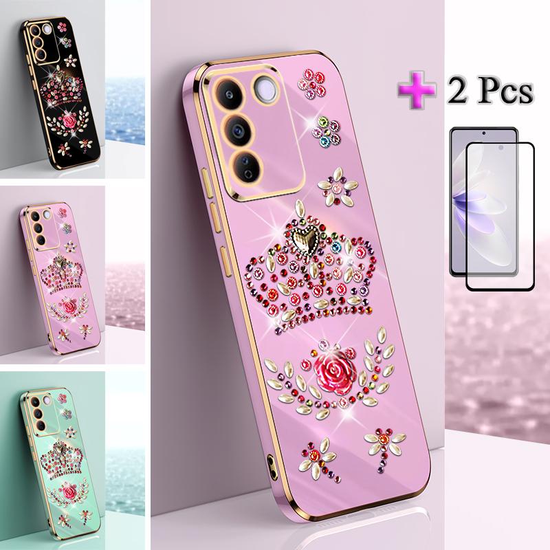 2 IN 1 For VIVO V27E Phone Case Traight Edge Electroplated Plating DIY ...