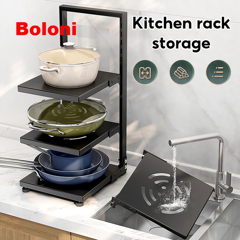 Boloni 3-4 Layer Kitchen Rack Kitchen Pan Organizer Pot Rack Adjustable ...