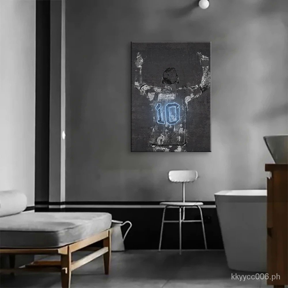 Neon Football Player Canvas Painting Gray Canvas Wall Art Mural for ...