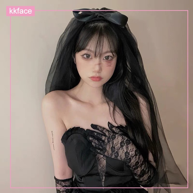 Wedding Bridal Veil Black Halloween Bridal Veil Headpieces with Bowknot ...