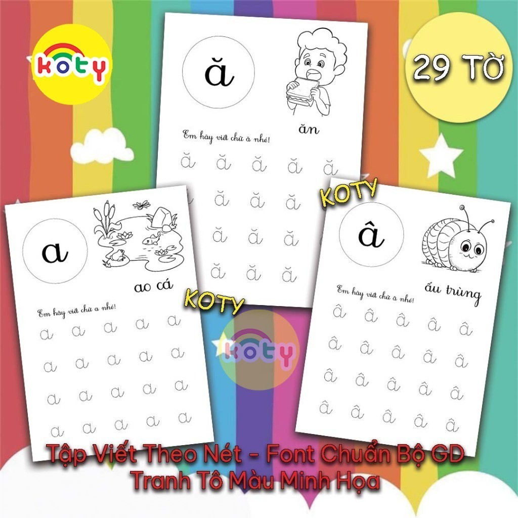 Set of 29 Sheets of Paper to Practice Writing Lowercase Vietnamese ...