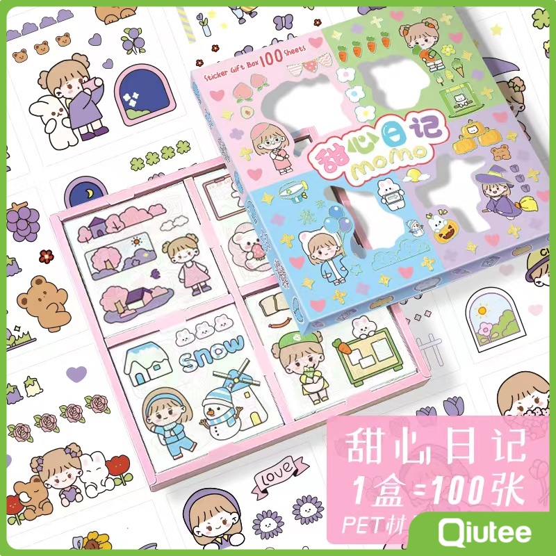 100PCS Korean Cute Waterproof Sticker Set Transparent Stationary ...