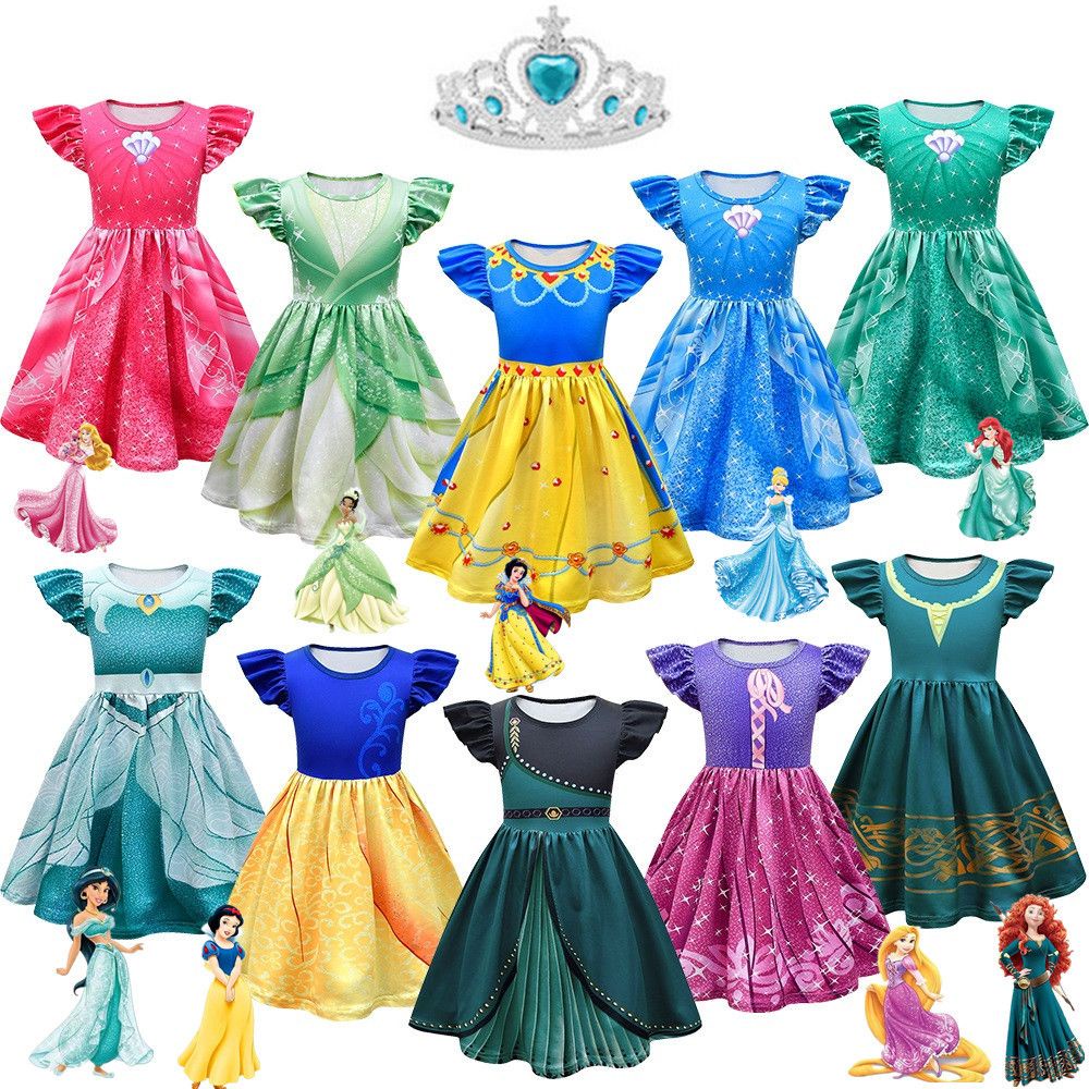 Summer Girls' Dress Sleeping Beauty Cinderella Long Hair Princess Dress ...